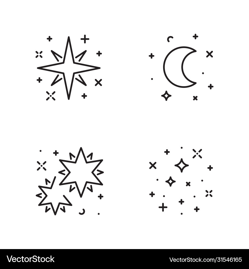 Set lined icons sparkling and twinkling Royalty Free Vector