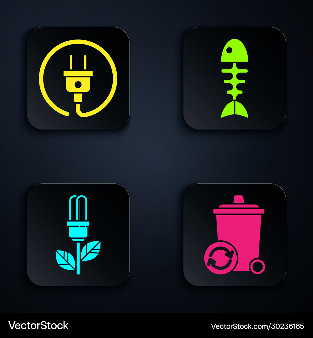 Set recycle bin with recycle symbol electric plug Vector Image