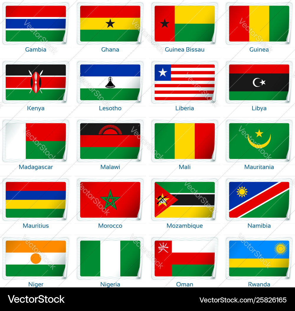 Set twenty flags in sticker style africa two Vector Image