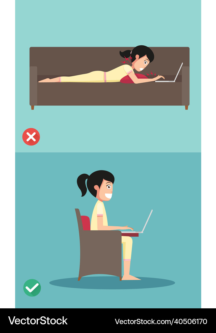 Best and worst positions for use laptop Royalty Free Vector