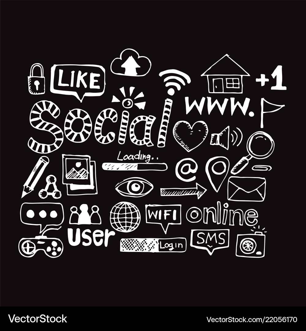 Doodle social media icon design Royalty Free Vector Image