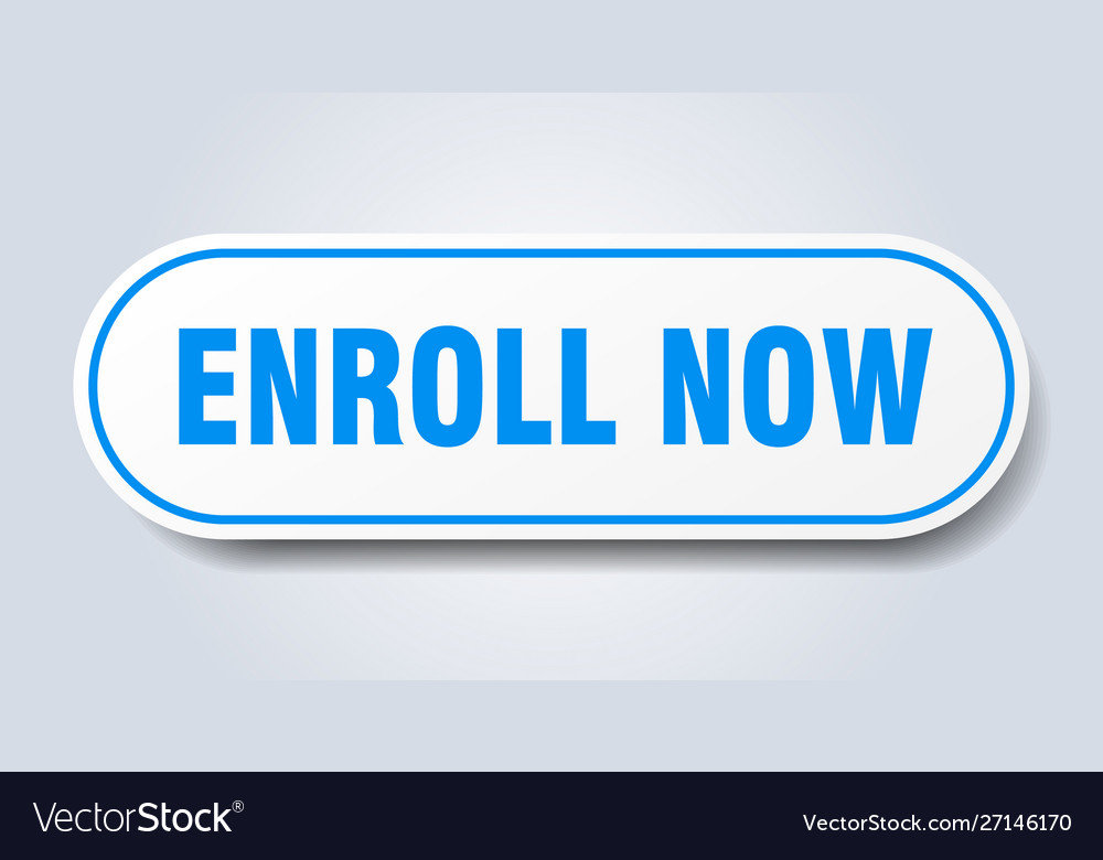 Enroll now sign rounded blue sticker Royalty Free Vector