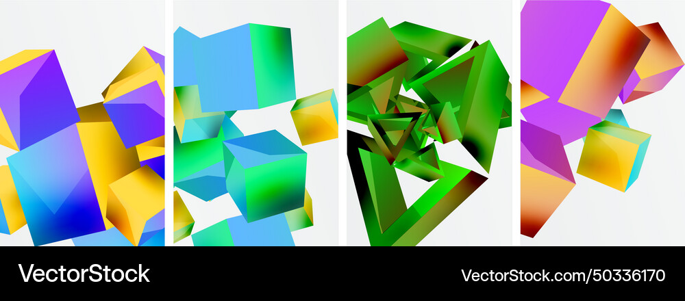 Flying 3d shapes cubes and other geometric Vector Image