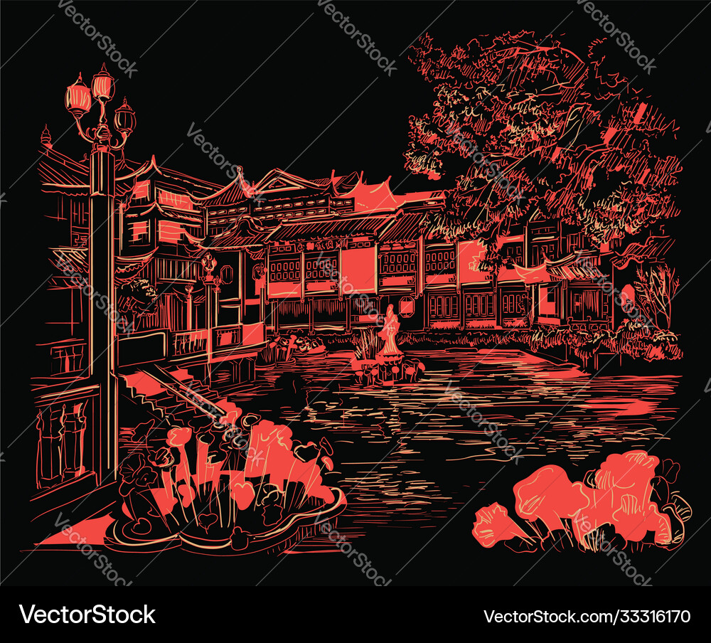 Red china hand drawing landmark 8 Royalty Free Vector Image