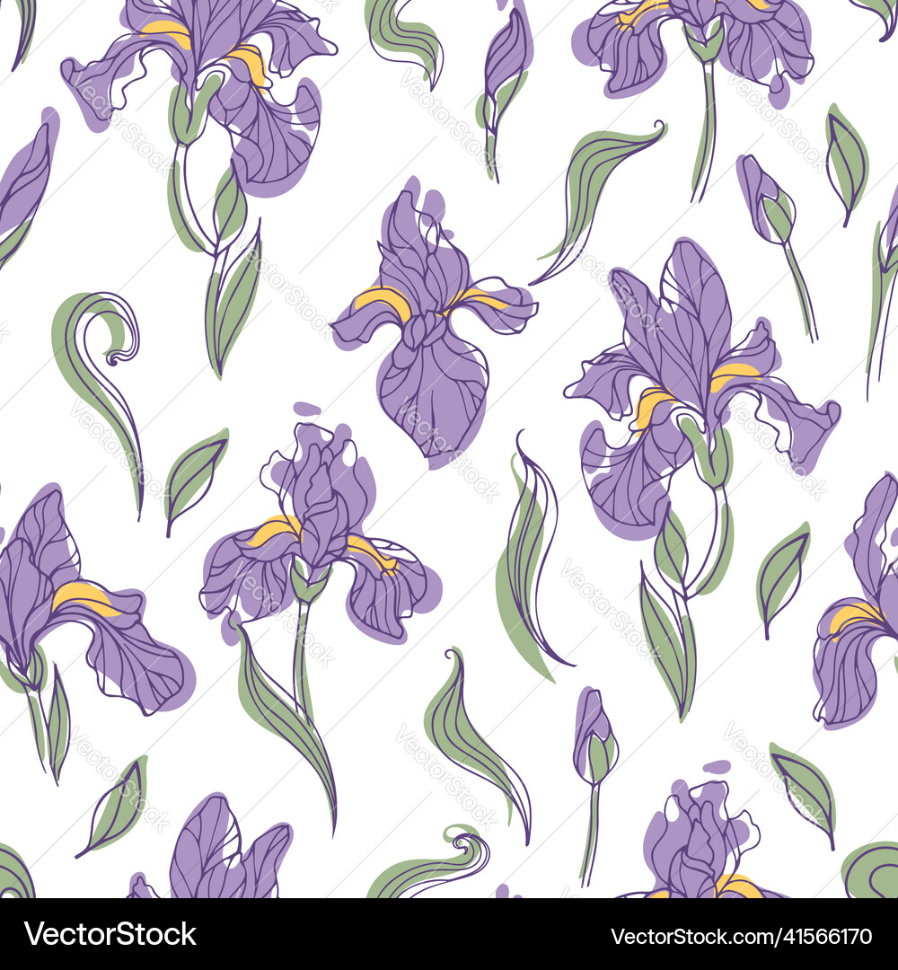 Seamless pattern of modern bright iris flowers Vector Image