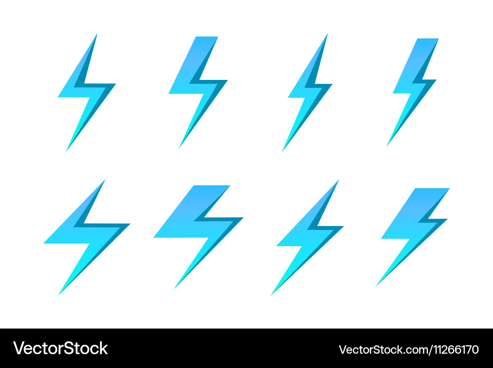 Set of blue lightnings isolated over white Vector Image