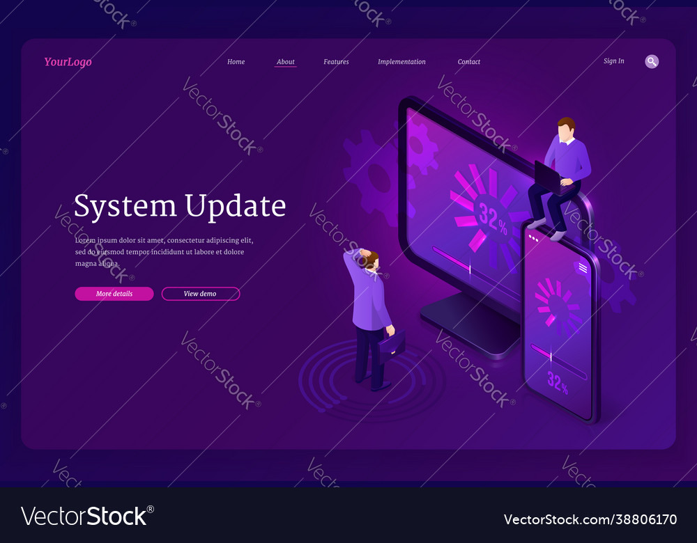 System update isometric landing page web banner Vector Image