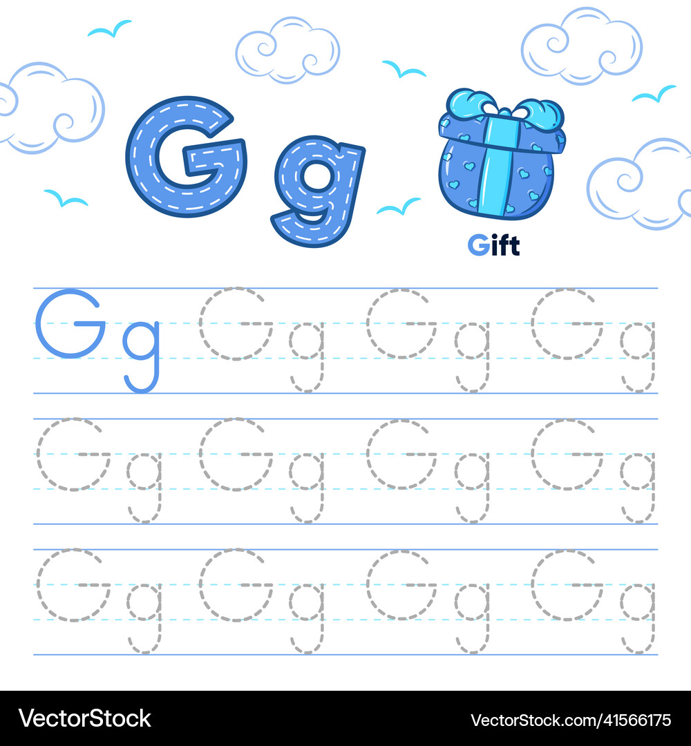 Alphabet worksheet letter g learning with cute gif