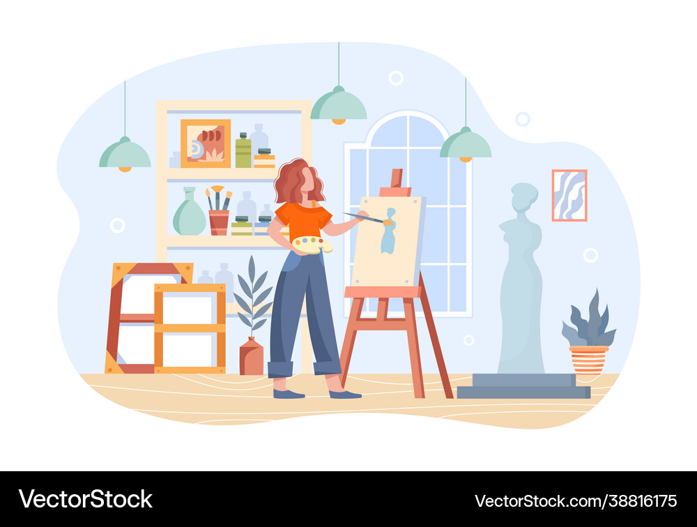 Artist creating picture concept Royalty Free Vector Image