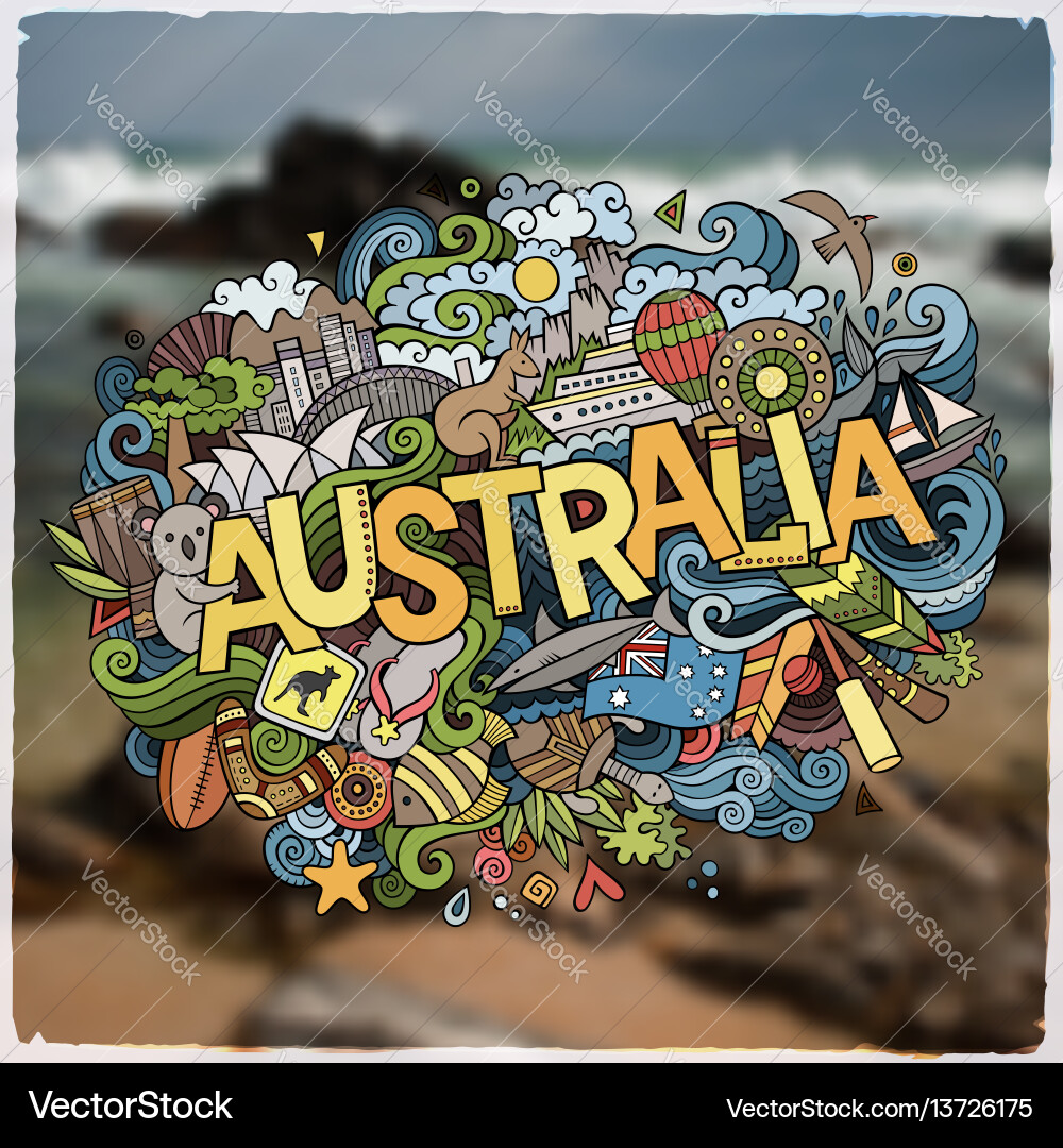 Australia hand lettering and doodles elements and Vector Image