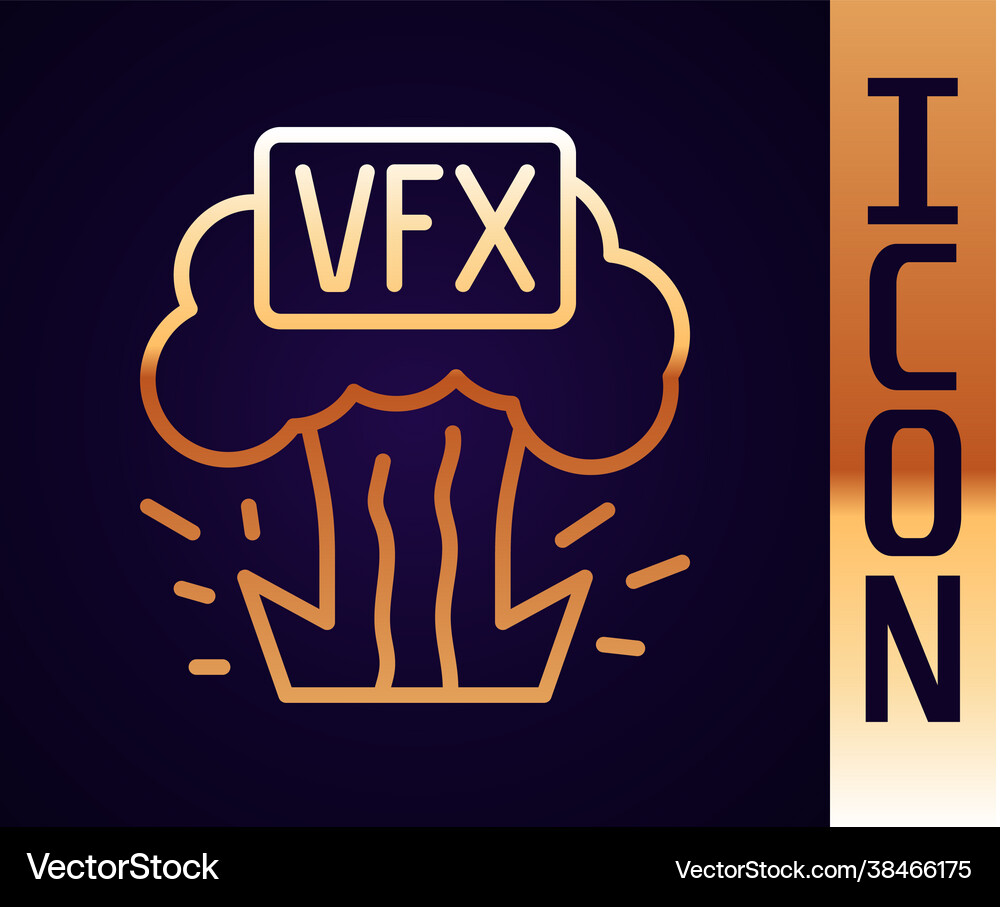 Gold line vfx icon isolated on black background Vector Image