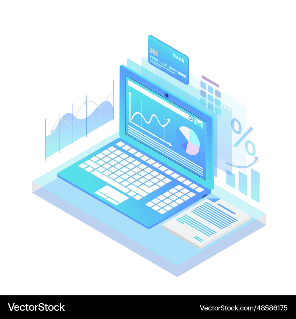 Isometric data of credit card transactions Vector Image