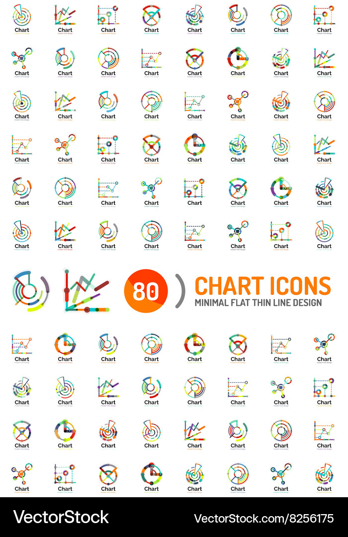 Mega collection of chart business logos Royalty Free Vector