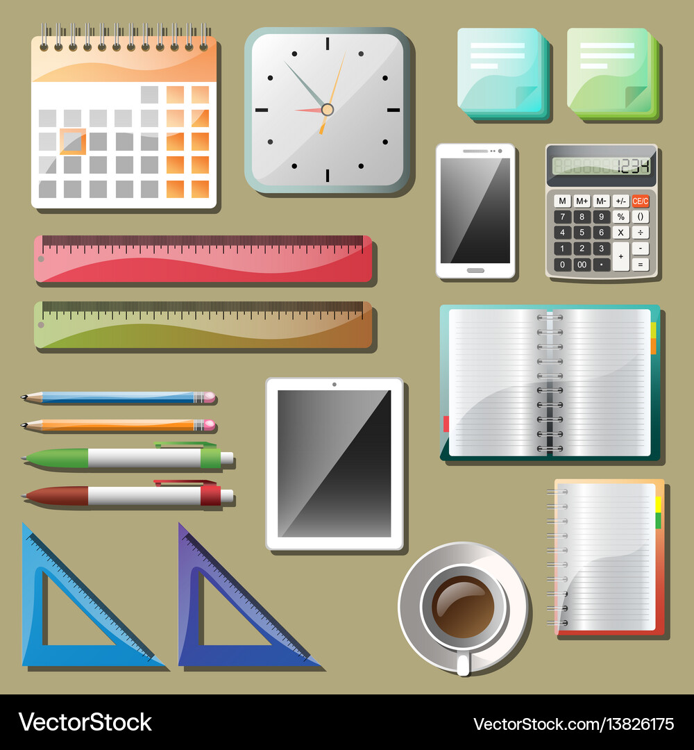 Office tools and devices set Royalty Free Vector Image