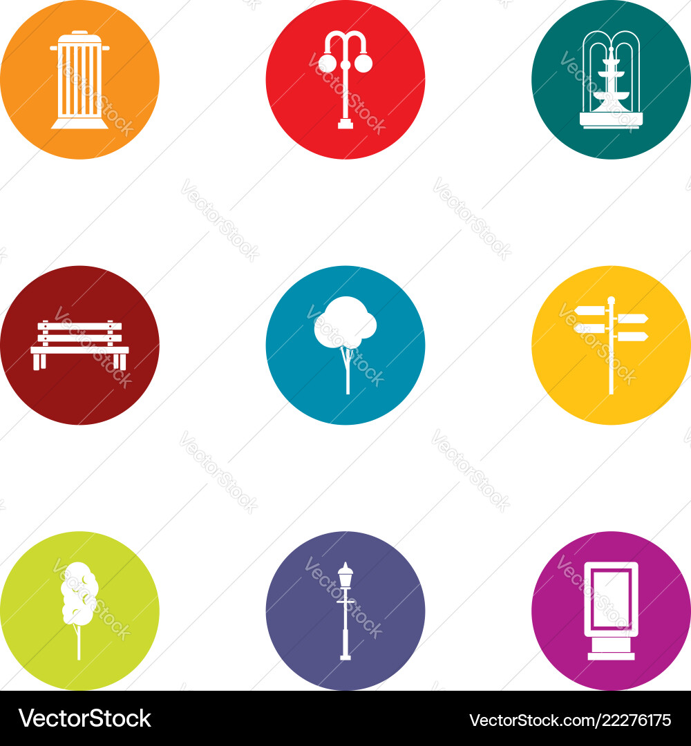 Park zoning icons set flat style Royalty Free Vector Image
