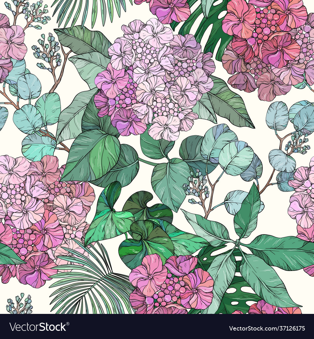 Seamless pattern hydrangea design Royalty Free Vector Image