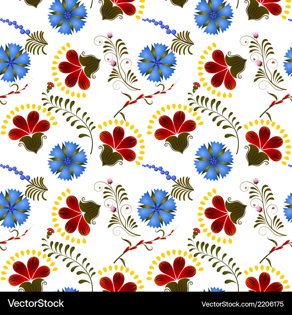 Seamless texture with red and blue flowers Vector Image