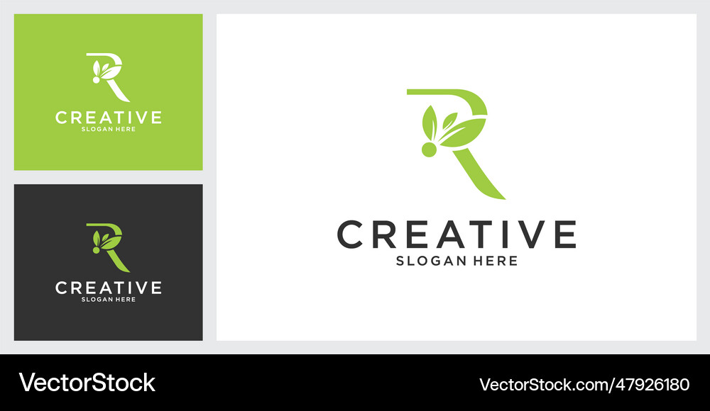 Initial letter r with leaf luxury logo green Vector Image