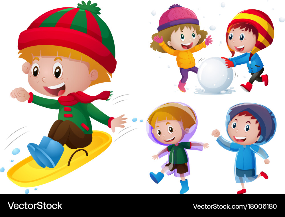 Kids playing with snow and rain Royalty Free Vector Image