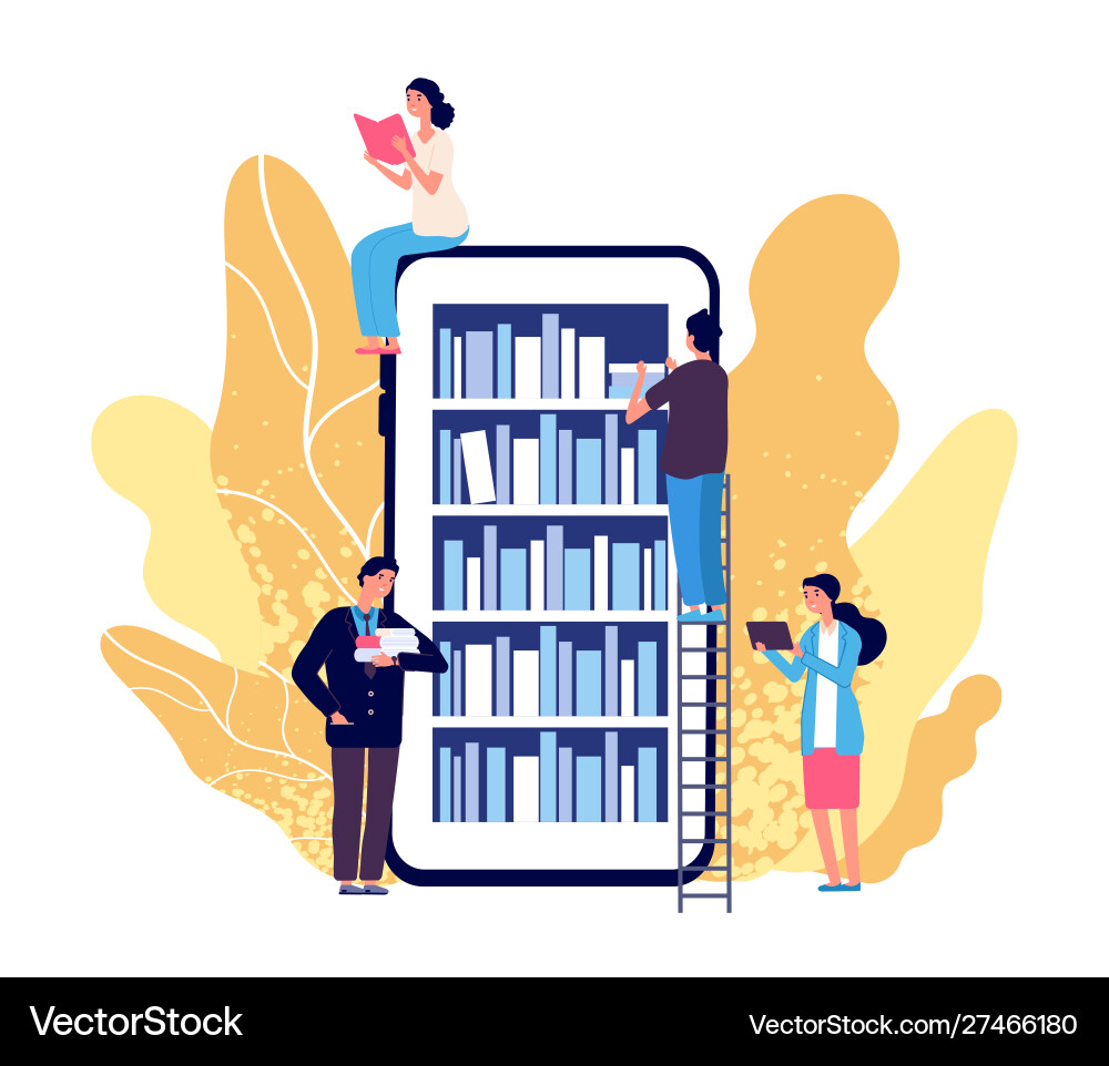 Online library people reading books Royalty Free Vector