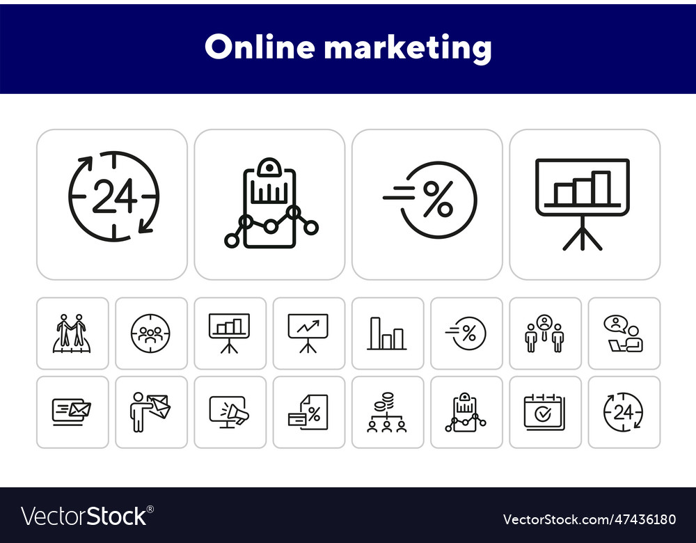 Online marketing line icon set Royalty Free Vector Image