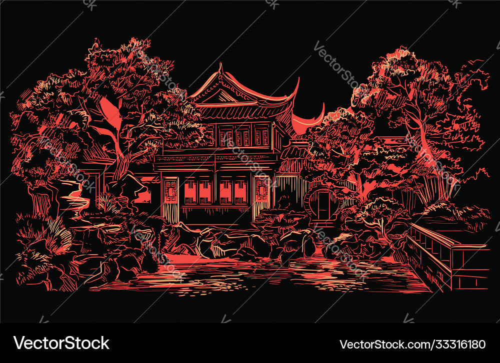 Red china hand drawing landmark 9 Royalty Free Vector Image