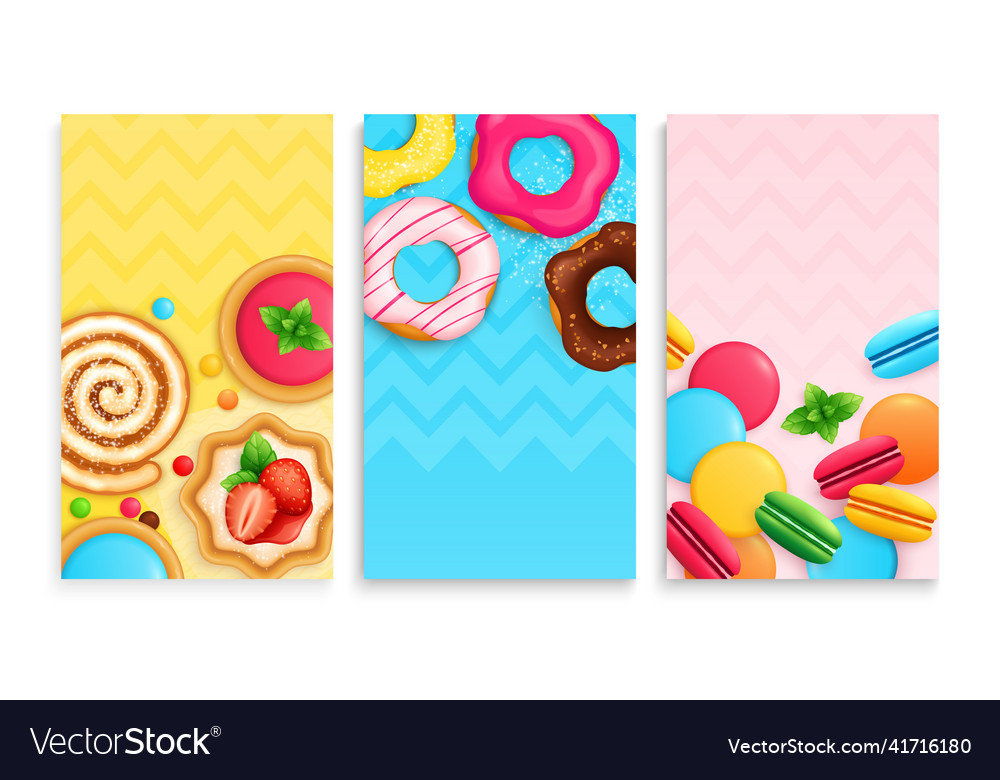 Sweets desserts cards set Royalty Free Vector Image