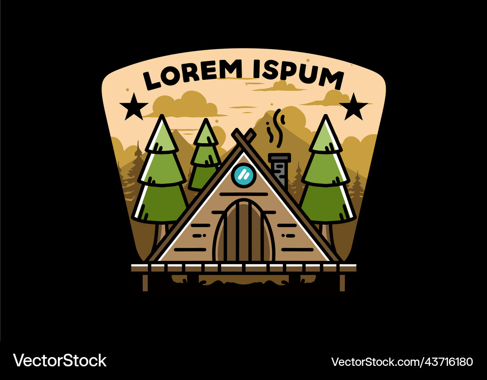 Triangle wooden cabin between pine tress design Vector Image