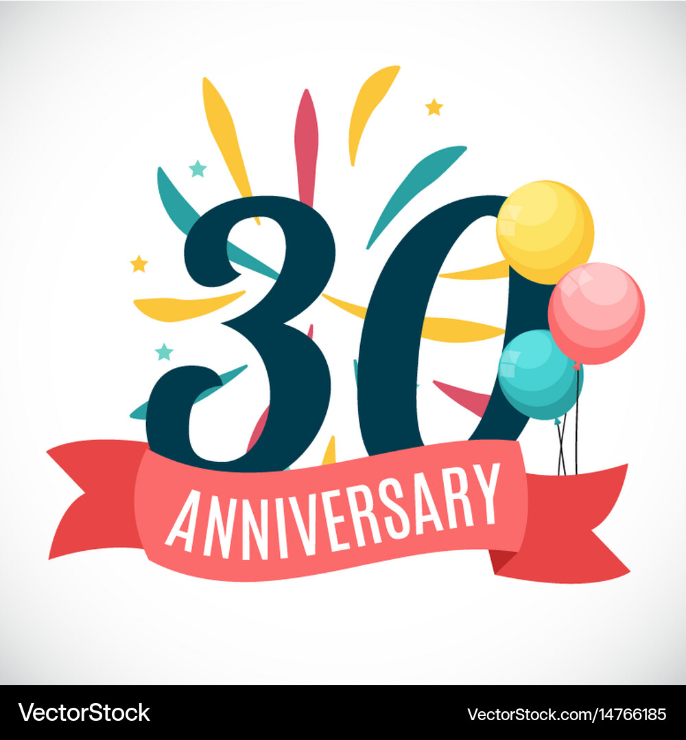 Anniversary 30 years template with ribbon Vector Image