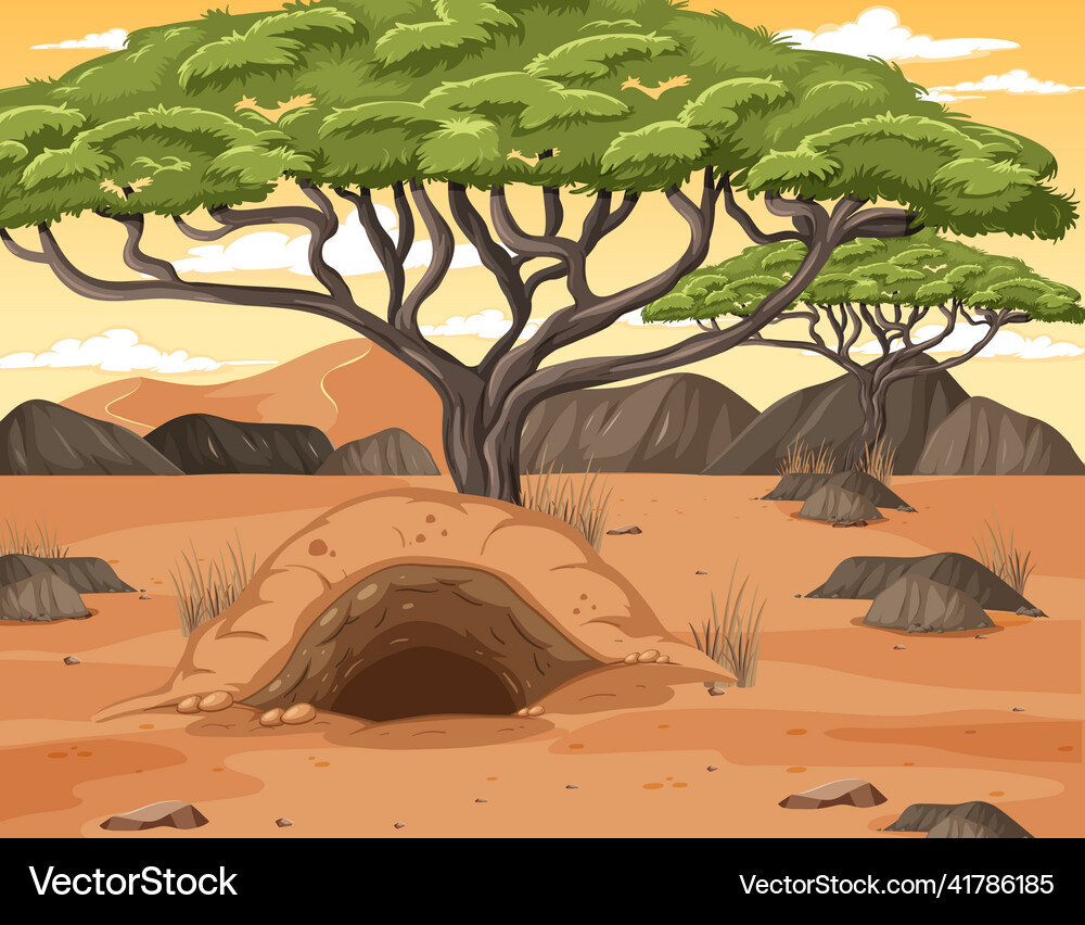 Desert landscape with trees and animals burrow Vector Image
