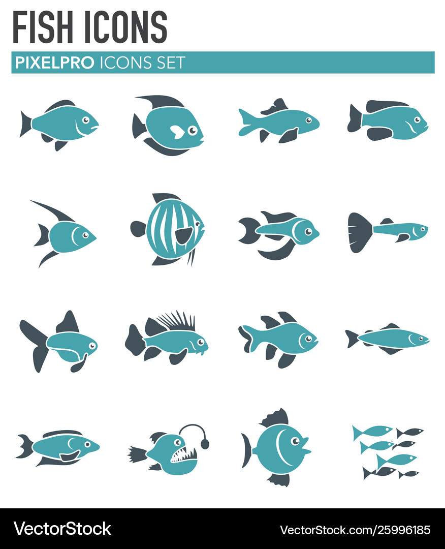 Fish related icons set on background for graphic Vector Image