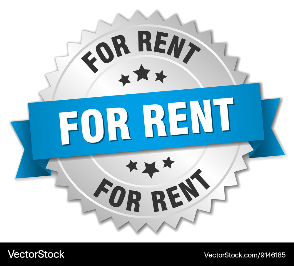 For rent 3d silver badge with blue ribbon Vector Image