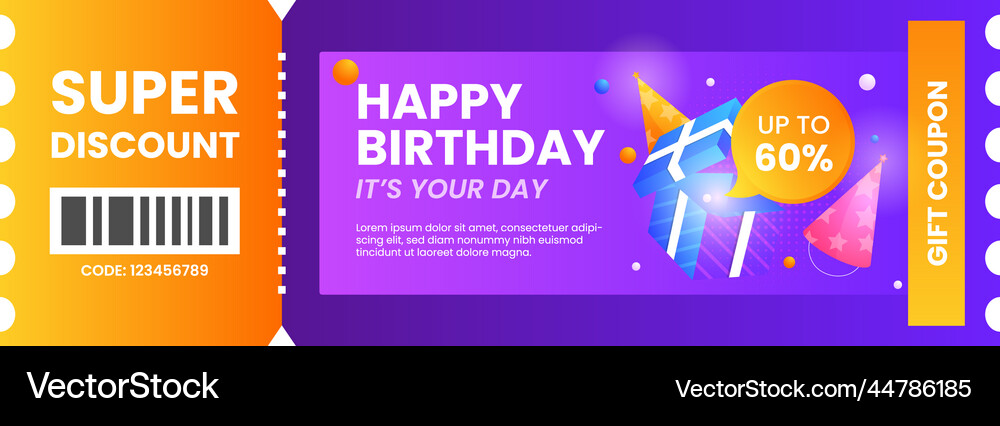 Gradient birthday sale coupon design Royalty Free Vector