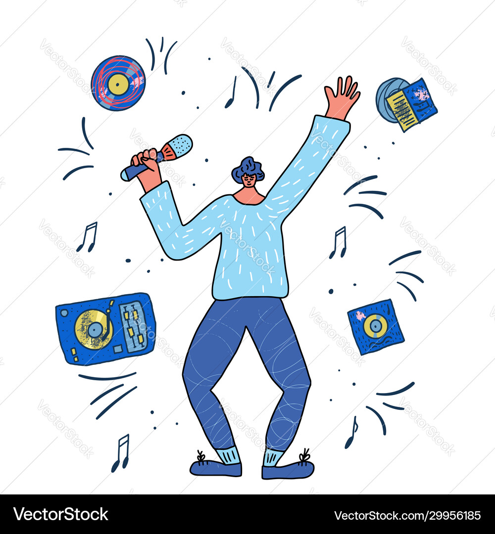 Happy man dancing and singing isolated on white Vector Image