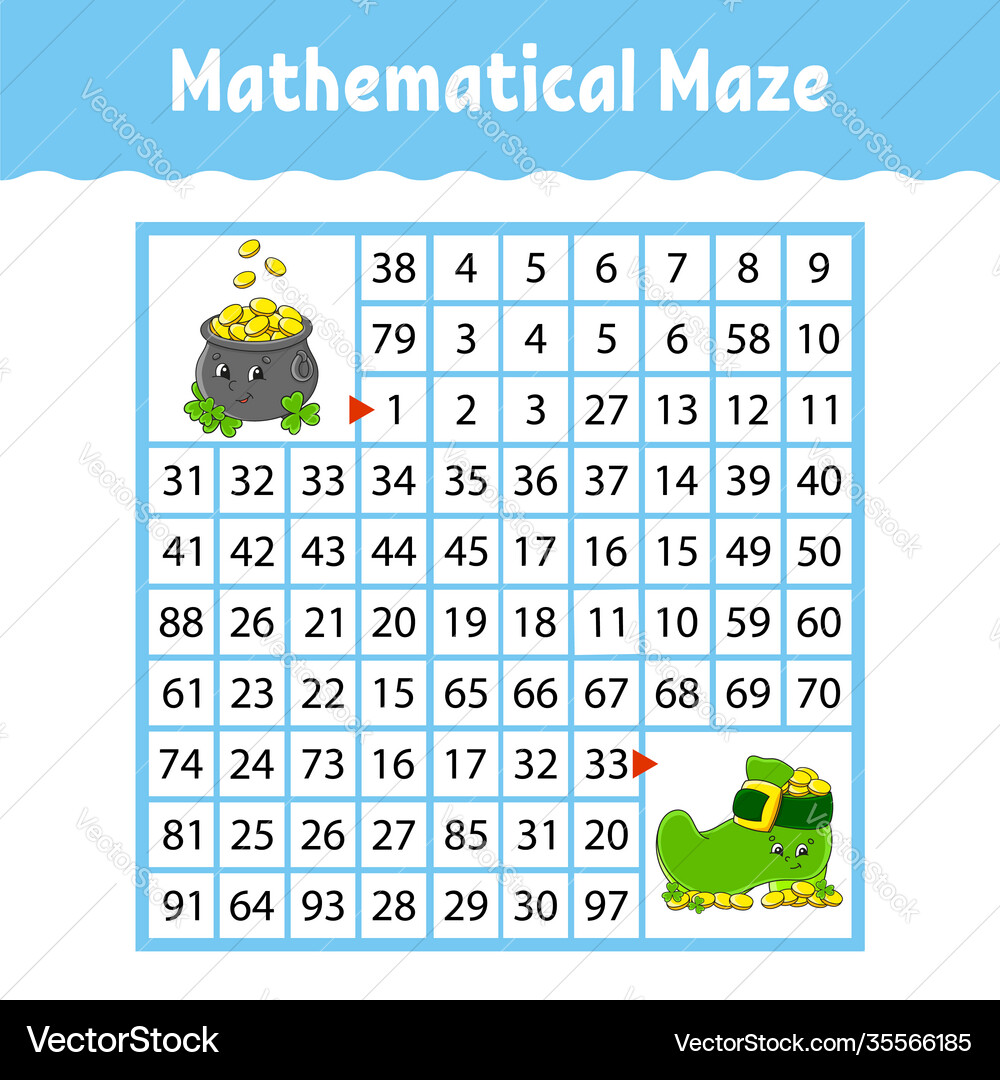 Mathematical square maze game for kids number Vector Image