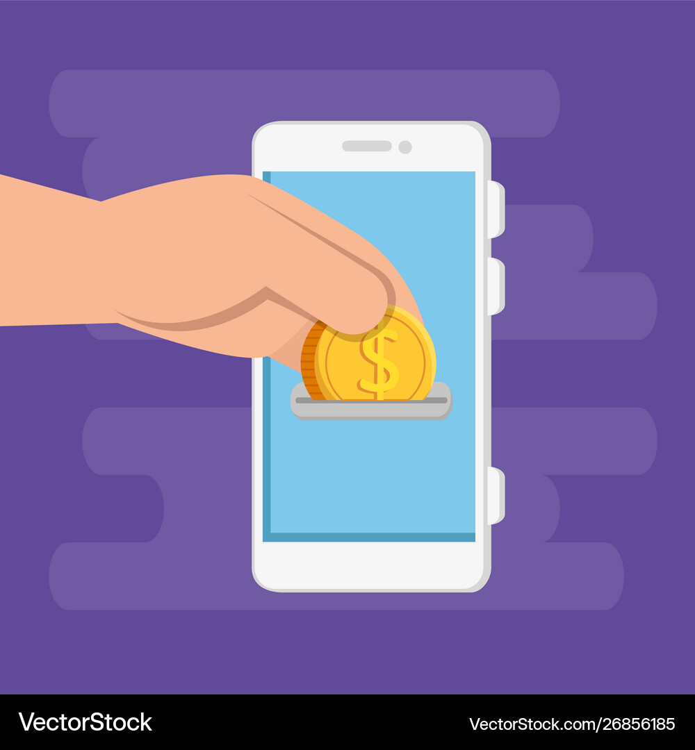 Smartphone technology with hand and coins money Vector Image