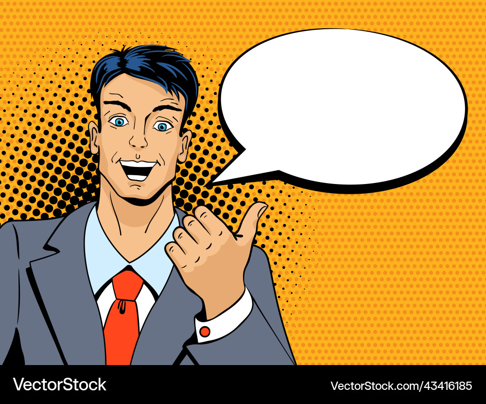 Surprised man with pointing finger in pop art Vector Image