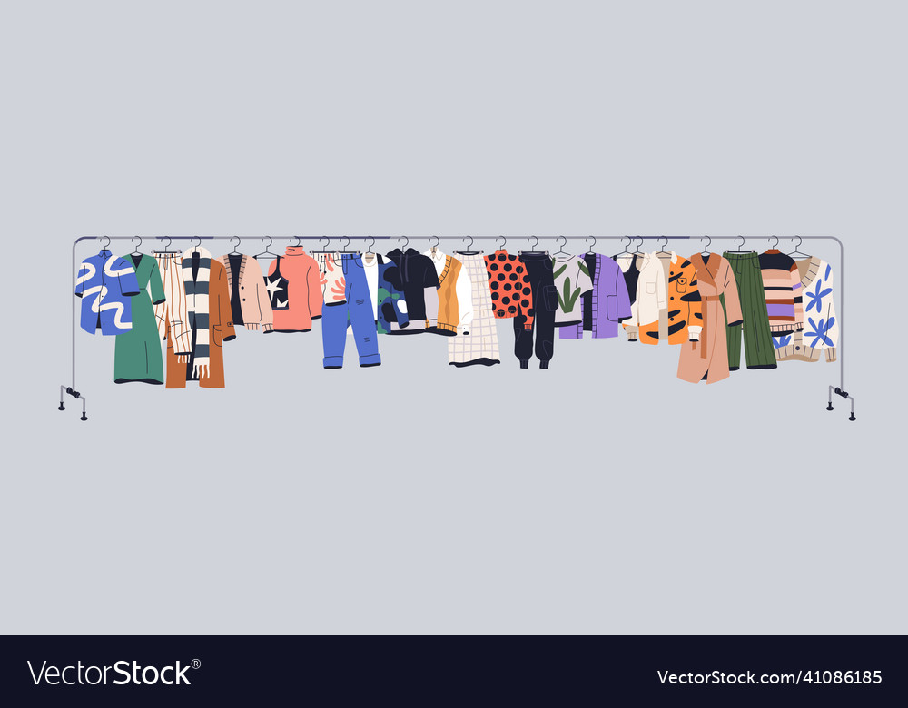 Used Clothes On Racks Hanging Secondhand Store Vector Image