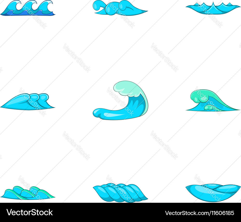 Wave icons set cartoon style Royalty Free Vector Image