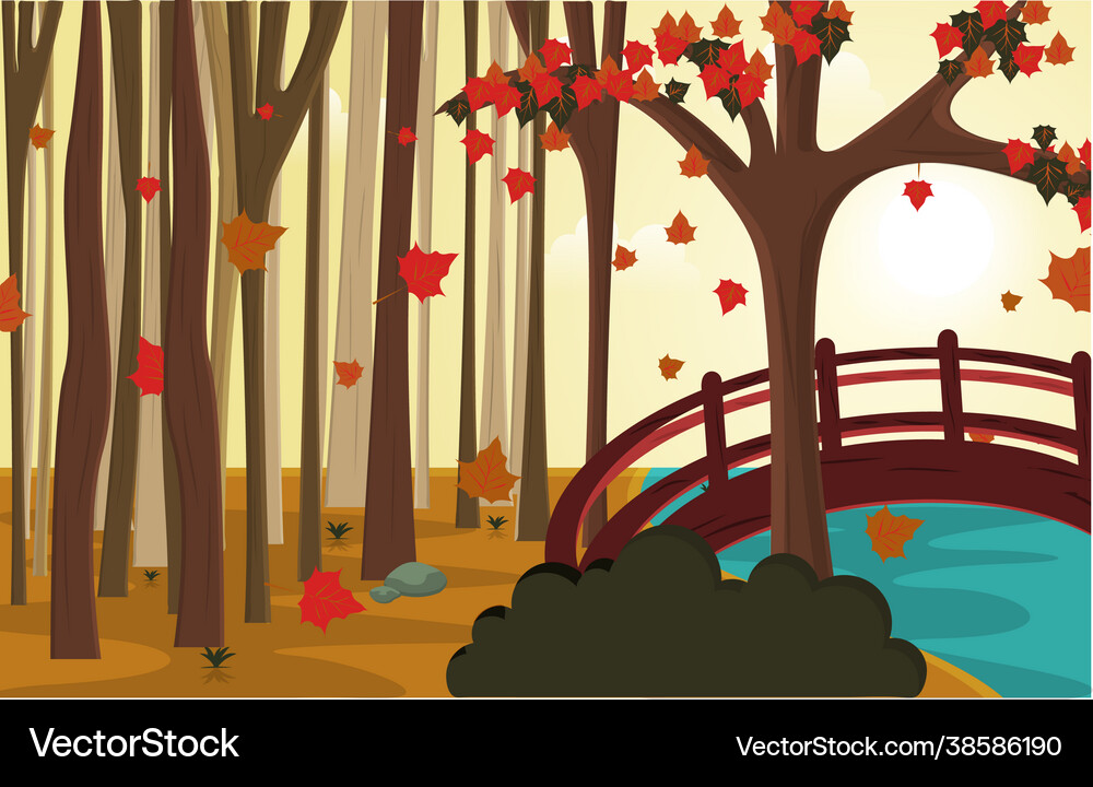 Autumn fall season countryside river bridge Vector Image
