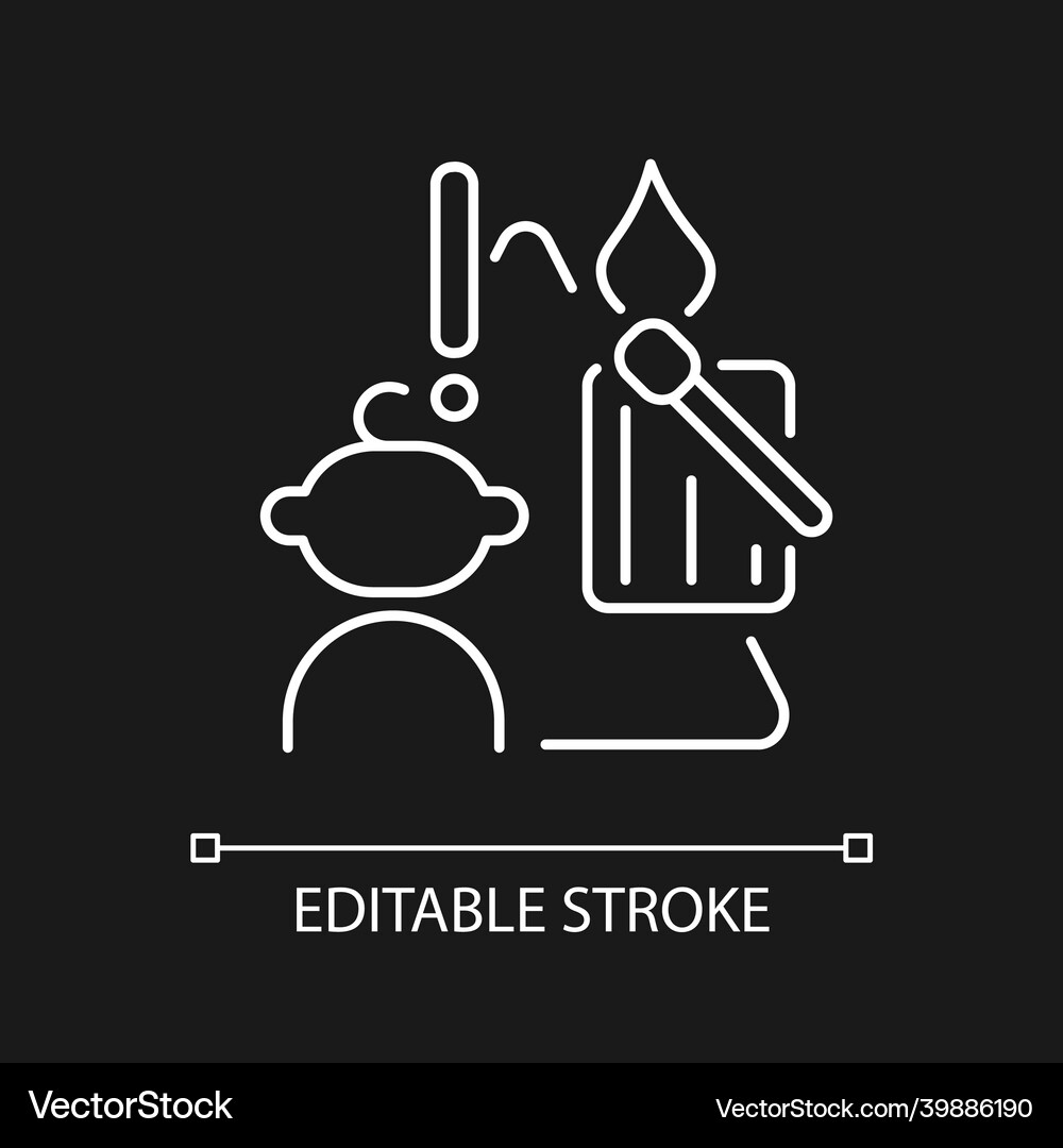 Child and matches candles white linear icon Vector Image