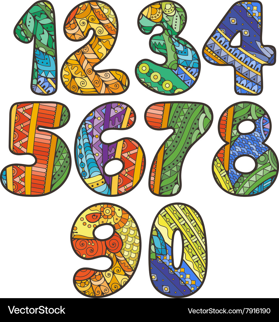 Entangle numbers set collection of doodle Vector Image