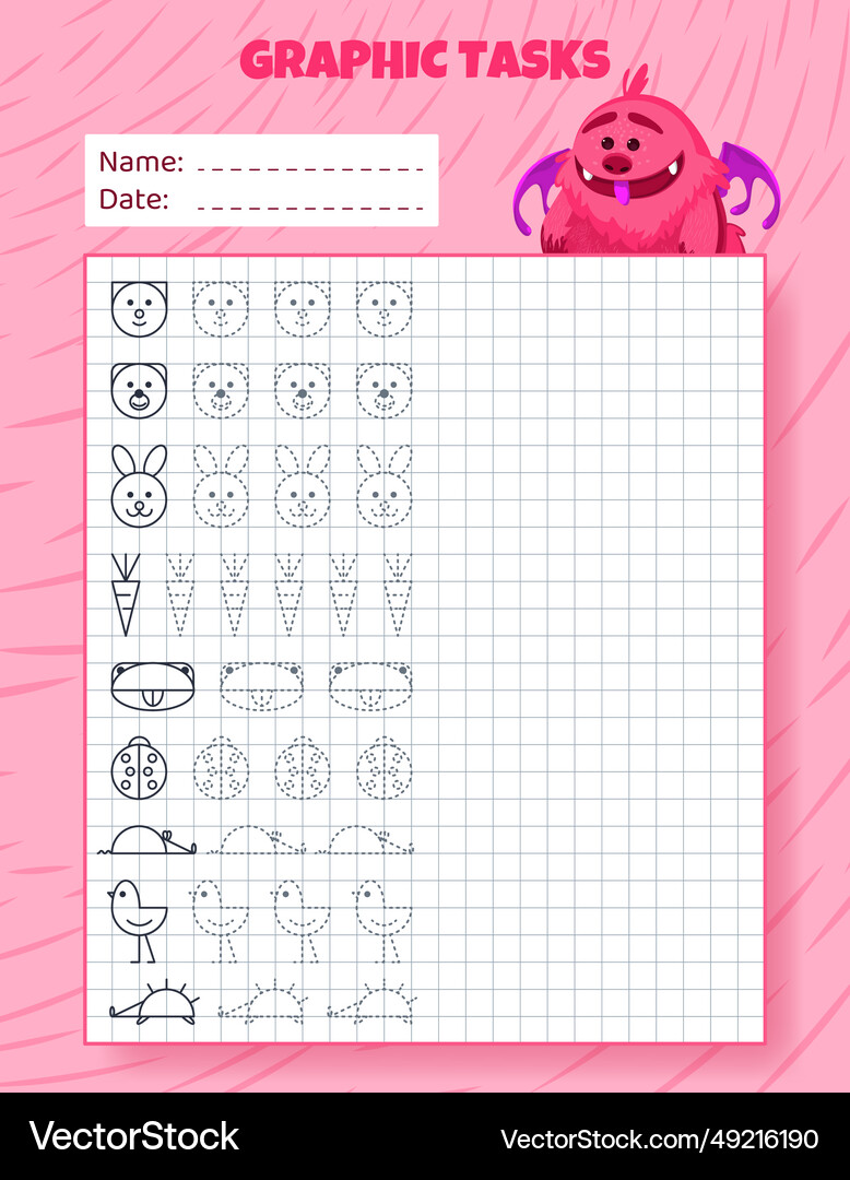 Graphic tasks by cells educational game for kids Vector Image