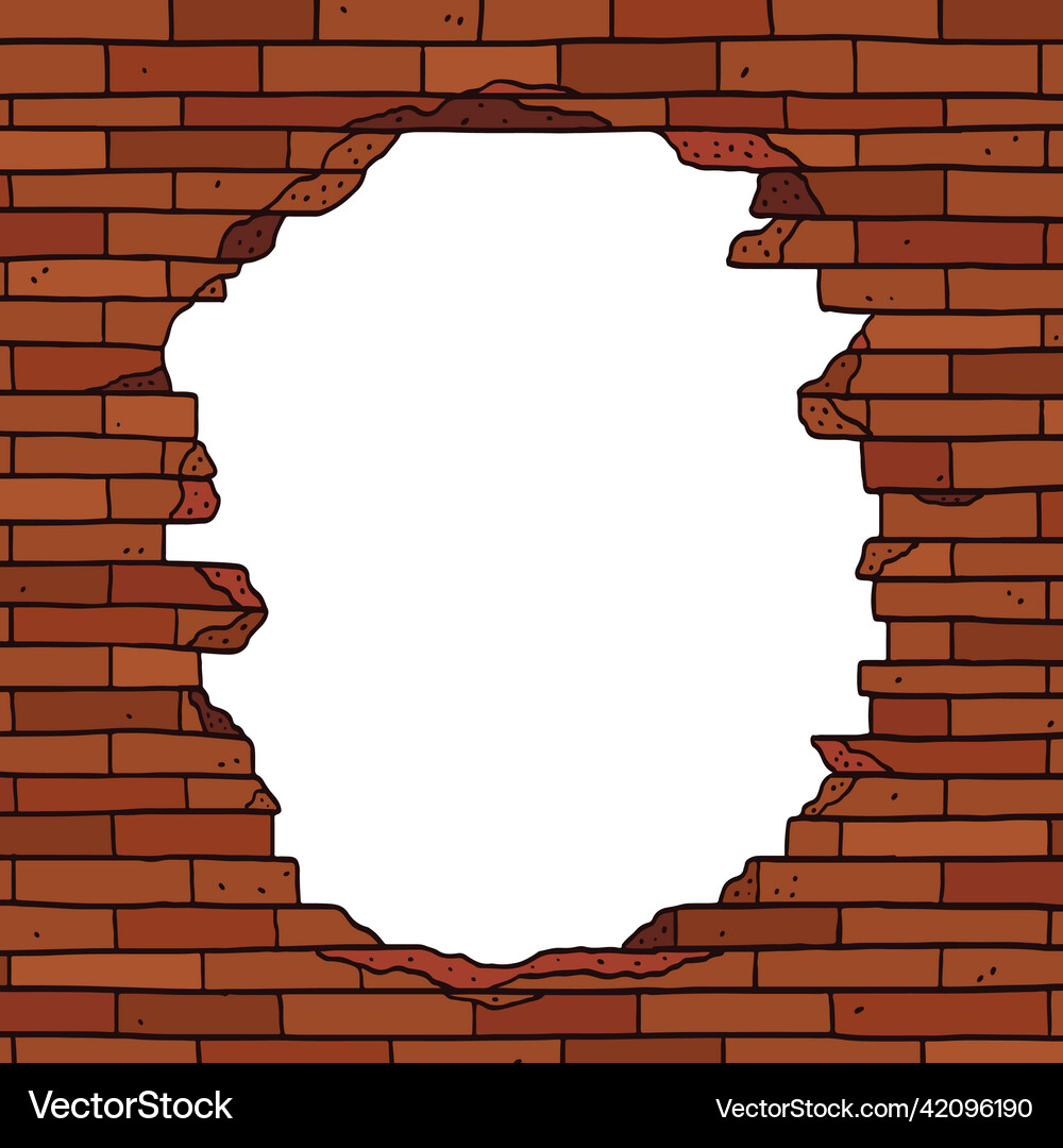 Hand drawn of broken brown brick wall Royalty Free Vector