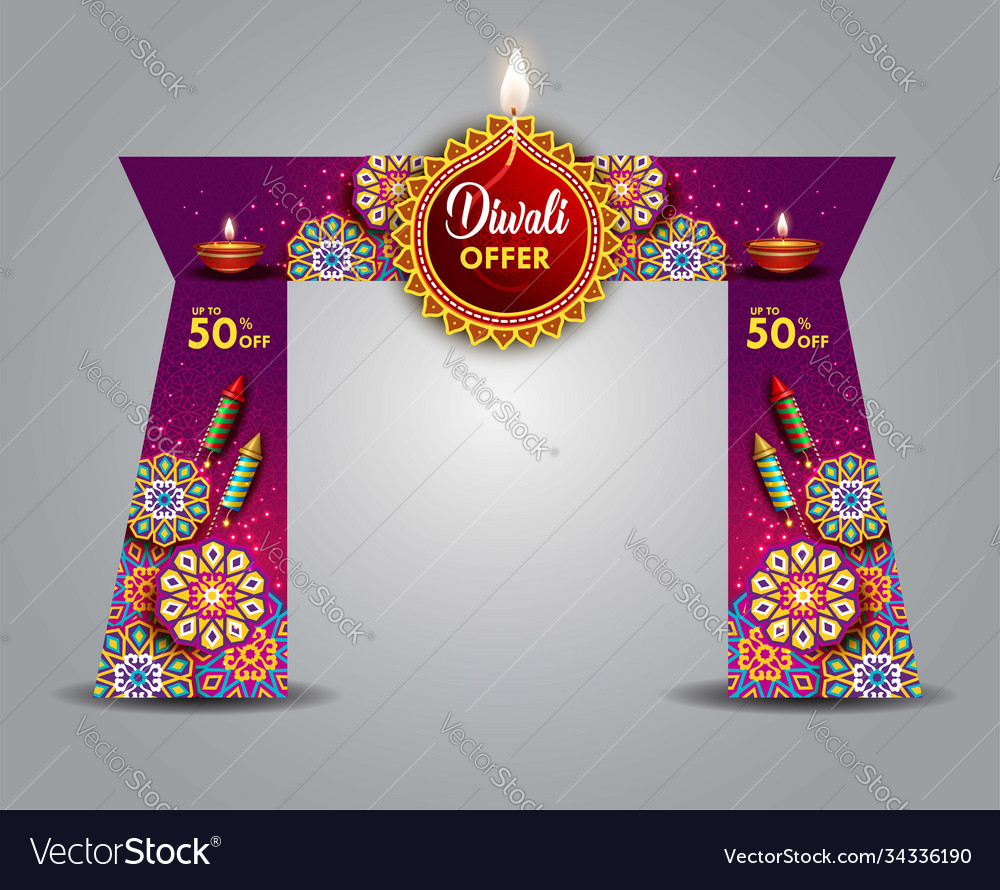 Happy diwali offer entrance arch design front Vector Image Happy diwali offer entrance arch design front Vector Image