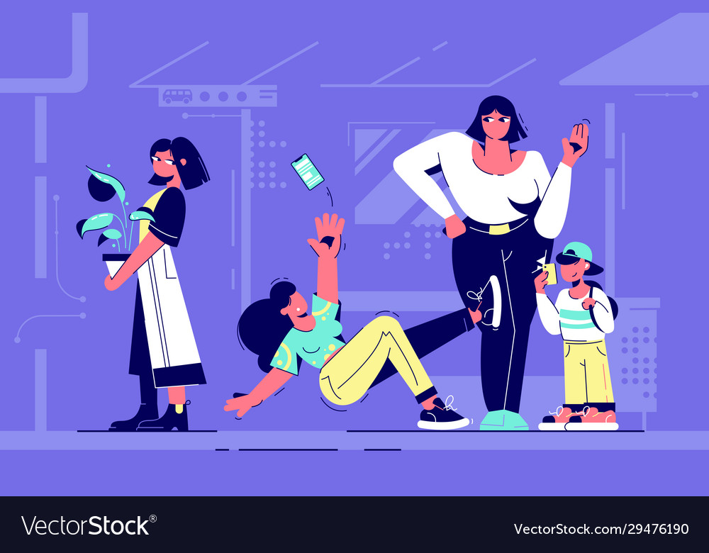 Indifferent people obserbers watching young girl Vector Image