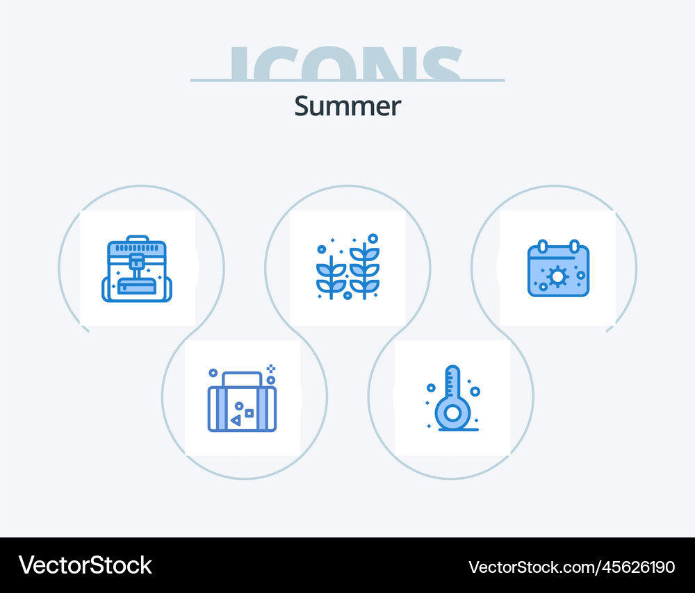 Summer blue icon pack 5 icon design beach plant Vector Image