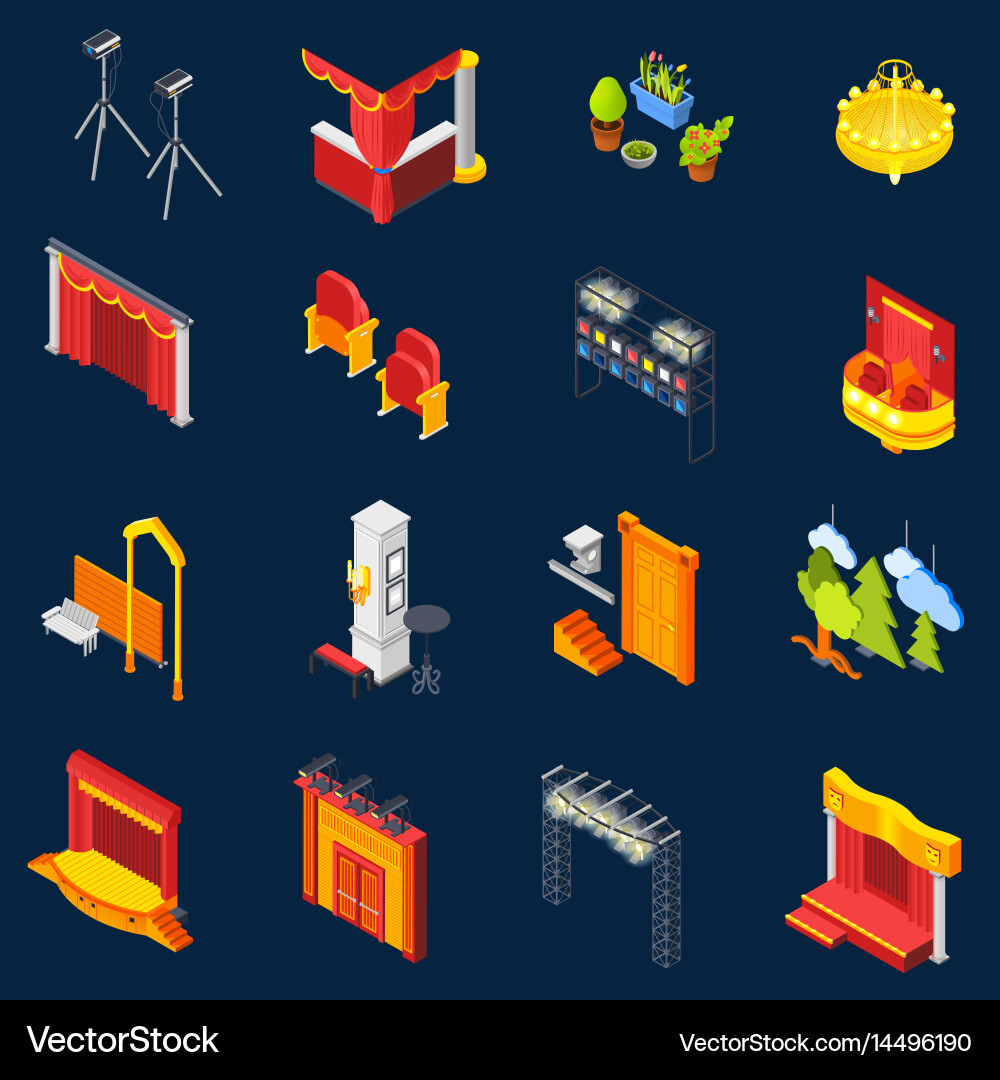 Theatre isometric icons set Royalty Free Vector Image