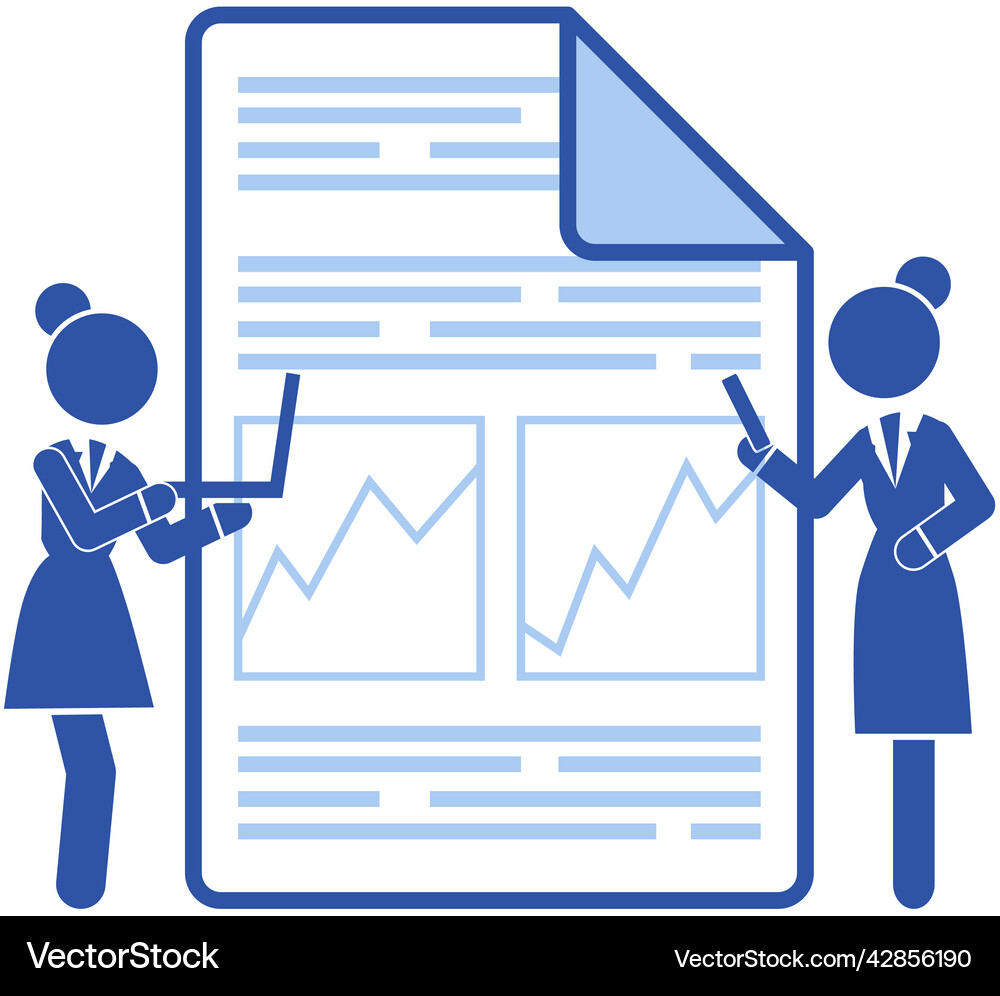 Woman analyses digital report with statistics Vector Image