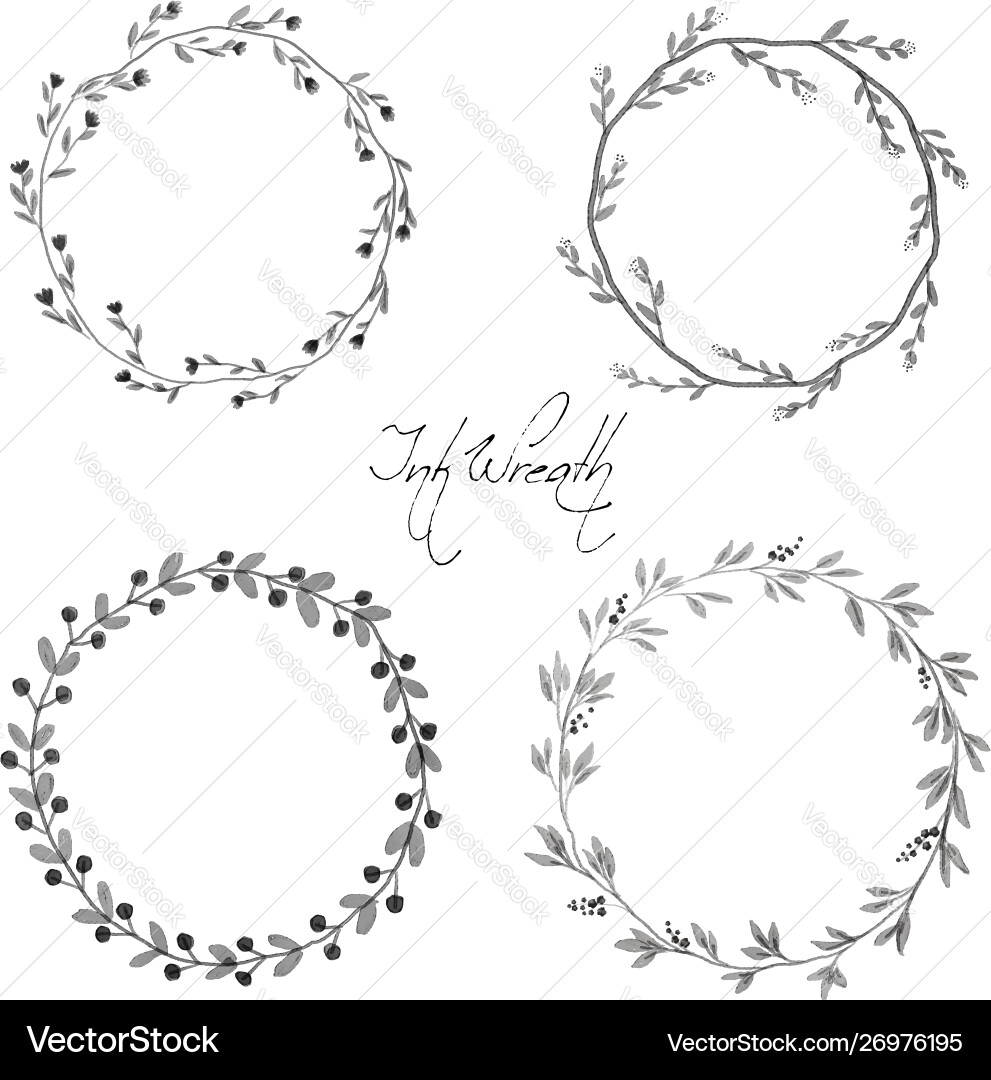 Black ink style floral wreath frame collection Vector Image
